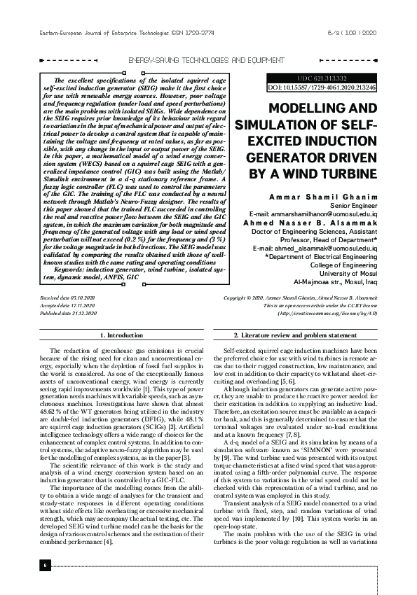 Pdf Modelling And Simulation Of Self Excited Induction Generator Driven By A Wind Turbine