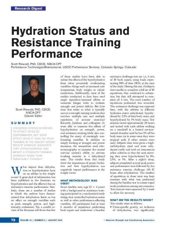(PDF) Hydration Status and Resistance Training Performance