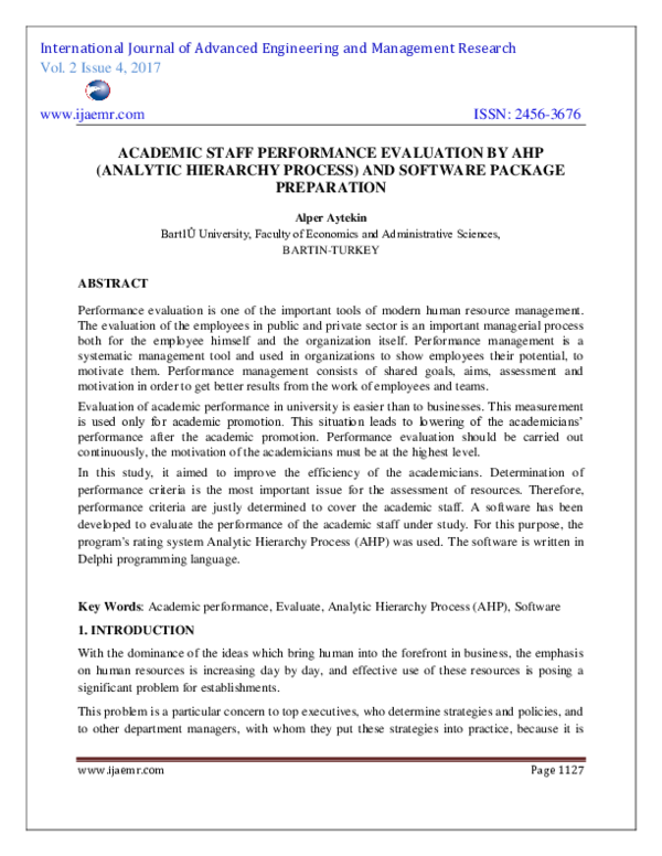 (PDF) Academic Staff Performance Evaluation by Ahp (Analytic Hierarchy Process) and Software ...