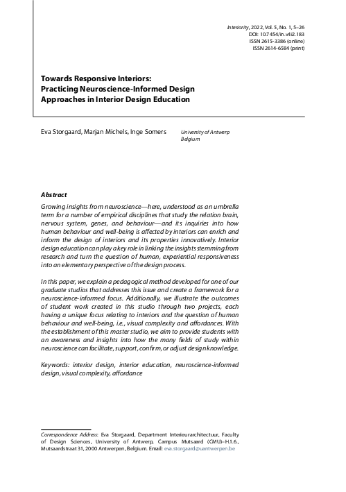 (PDF) Towards Responsive Interiors: Practicing Neuroscience-Informed Design Approaches in ...