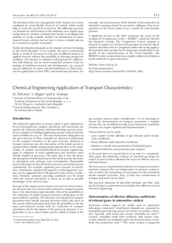 (PDF) Engineering Application of Transport Characteristics