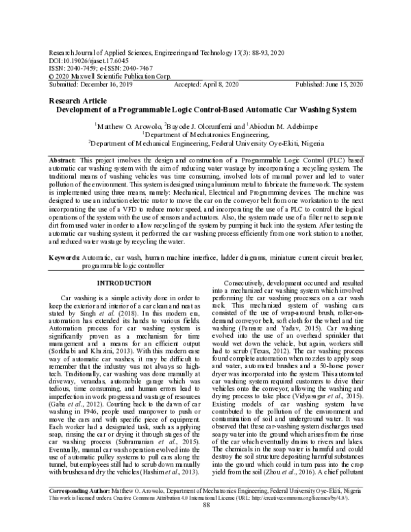 (PDF) Development of a Programmable Logic Control-Based Automatic Car ...