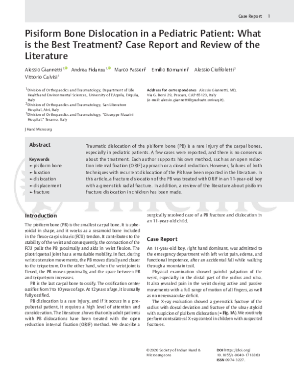 (PDF) Isolated dislocation of pisiform bone – a rare case | vineet ...