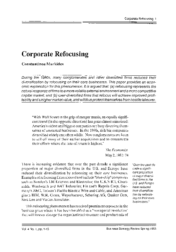 (PDF) Corporate Refocusing