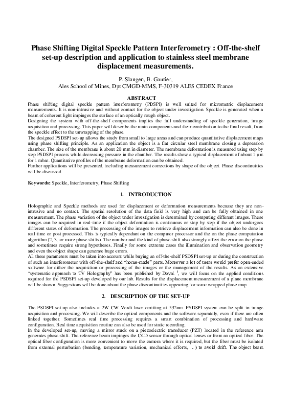 (PDF) Phase-shifting digital speckle pattern interferometry: off-the-shelf setup description and ...
