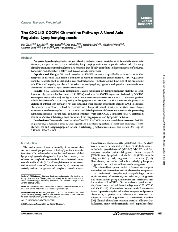 (PDF) The CXCL12–CXCR4 Chemokine Pathway: A Novel Axis Regulates ...