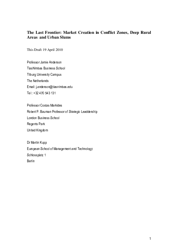 (PDF) The Last Frontier: Market Creation in Conflict Zones, Deep Rural ...