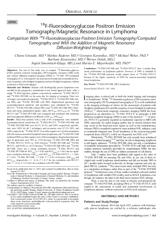 (PDF) 18F-Fluorodeoxyglucose Positron Emission Tomography/Magnetic Resonance in Lymphoma ...