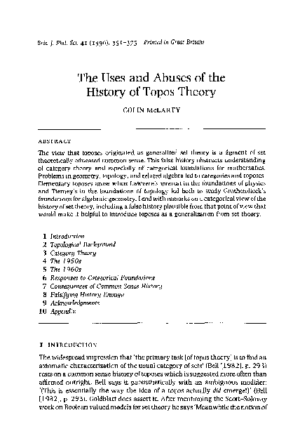 (PDF) The Uses and Abuses of the History of Topos Theory