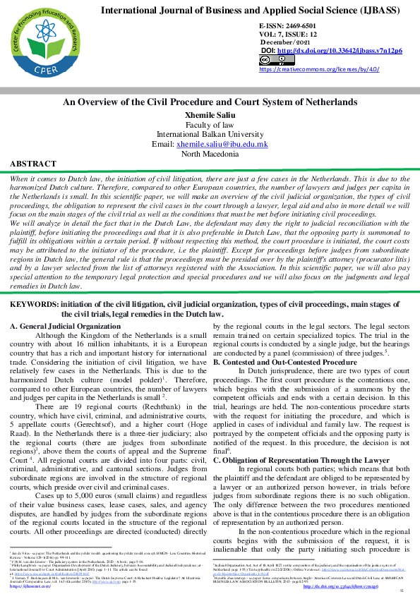 (PDF) An Overview of the Civil Procedure and Court System of Netherlands