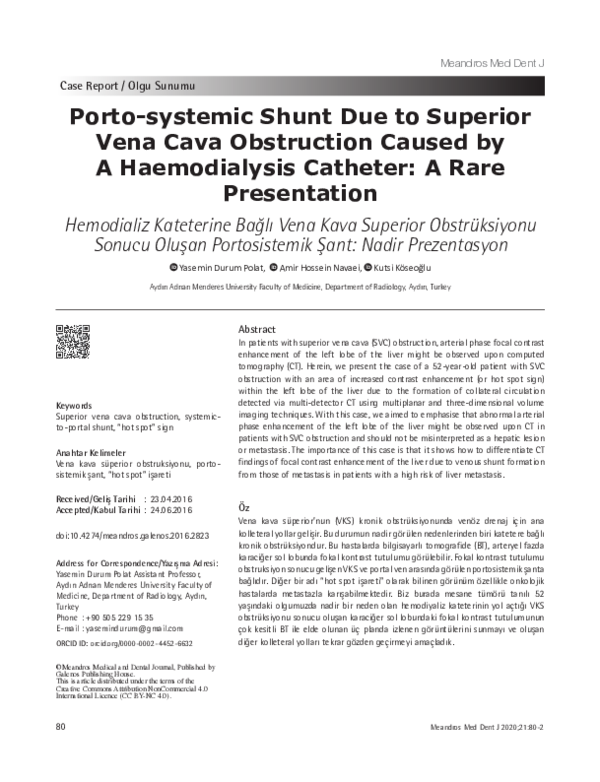 (PDF) Porto-systemic Shunt Due to Superior Vena Cava Obstruction Caused ...