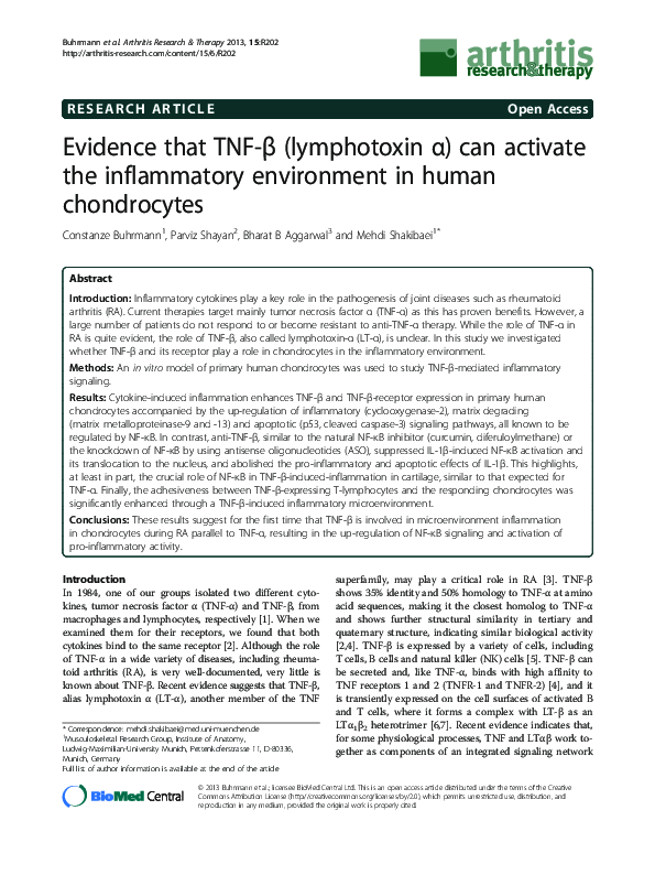 (PDF) Evidence that TNF-β (lymphotoxin α) can activate the inflammatory ...