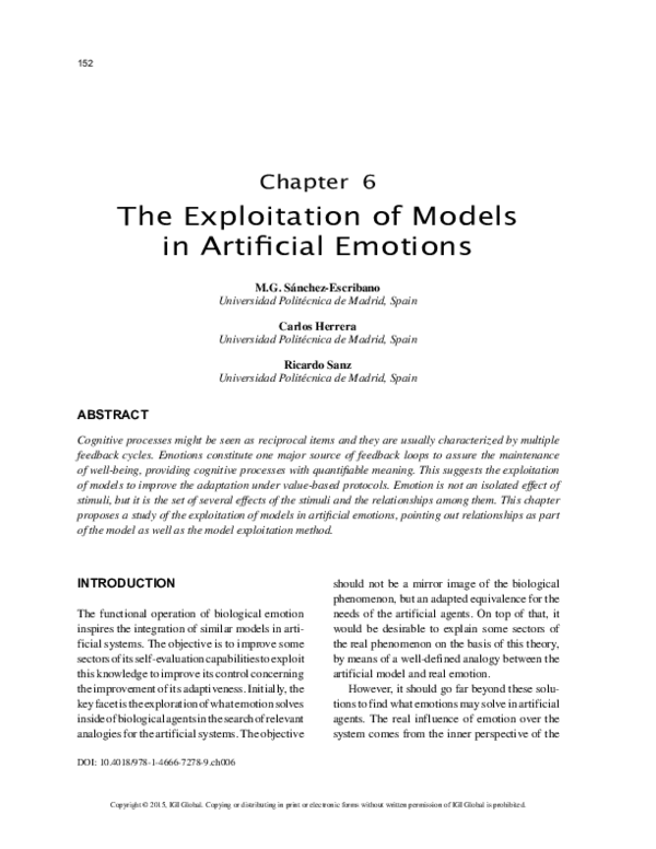 (PDF) The Exploitation of Models in Artificial Emotions