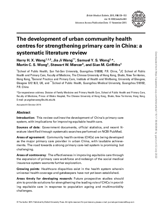 (PDF) The development of urban community health centres for ...