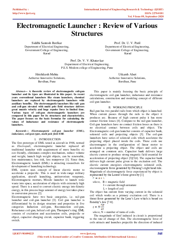 (PDF) Electromagnetic Launcher : Review of Various Structures