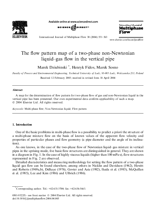 (PDF) The flow pattern map of a two-phase non-Newtonian liquid–gas flow in the vertical pipe ...