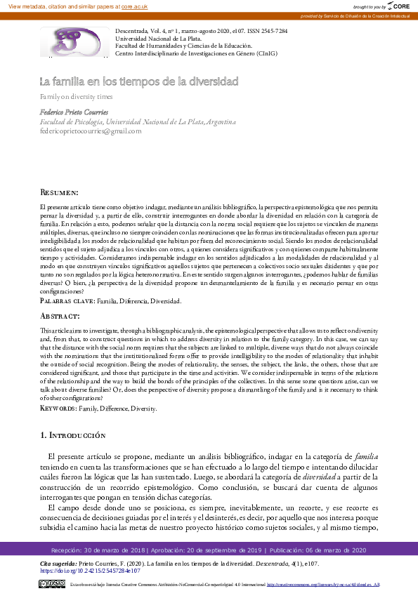 (PDF) Family on diversity times
