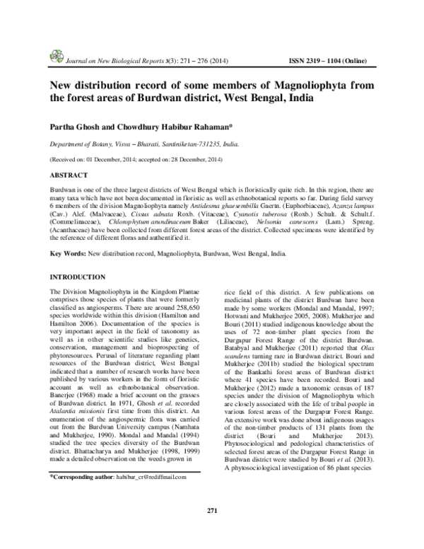 (PDF) New distribution record of some members of Magnoliophyta from the ...