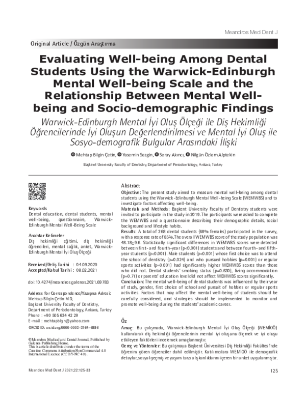 (PDF) Evaluating Well-being Among Dental Students Using the Warwick ...