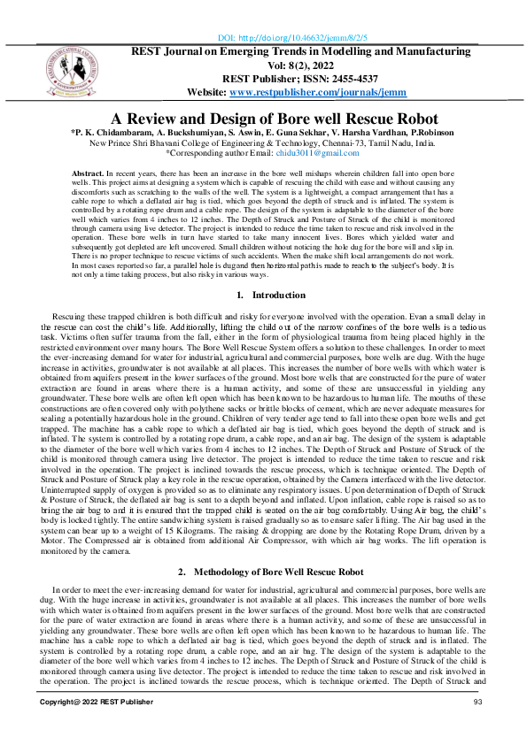 (PDF) A Review and Design of Bore well Rescue Robot