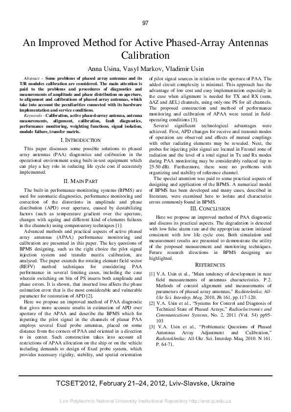 (PDF) An improved method for active phased-array antennas calibration