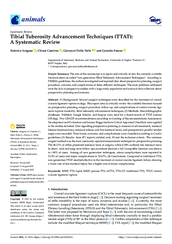 (PDF) Tibial Tuberosity Advancement Techniques (TTAT): A Systematic Review