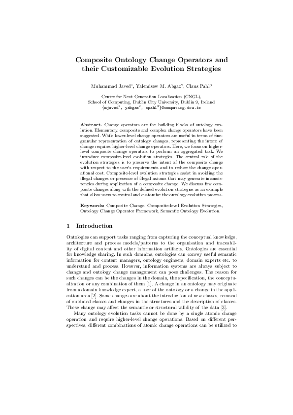 (PDF) Composite Ontology Change Operators and their Customizable Evolution Strategies