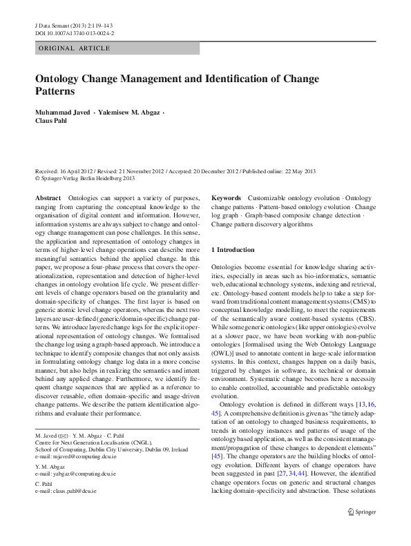 (PDF) Ontology Change Management and Identification of Change Patterns