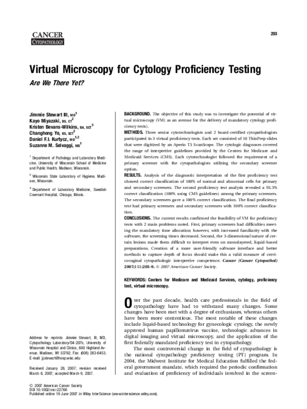 (PDF) Virtual microscopy for cytology proficiency testing: Are we there ...