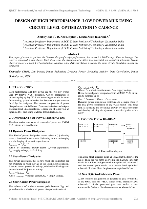 (PDF) Design of High Performance, Low Power Mux Using Circuit Level Optimization in Cadence