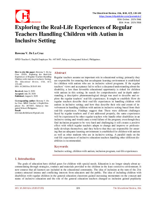(PDF) Exploring the Real-Life Experiences of Regular Teachers Handling ...