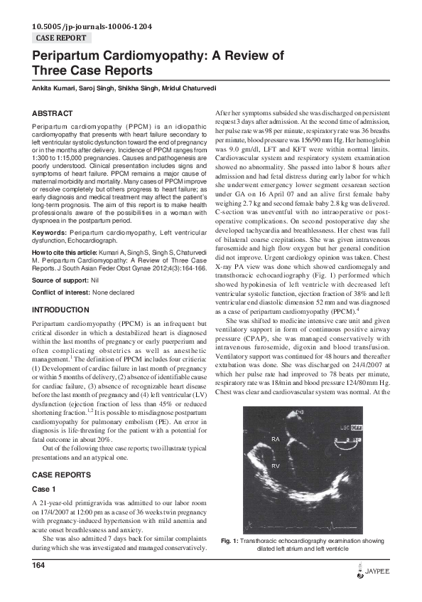 (PDF) Peripartum Cardiomyopathy: A Review of Three Case Reports