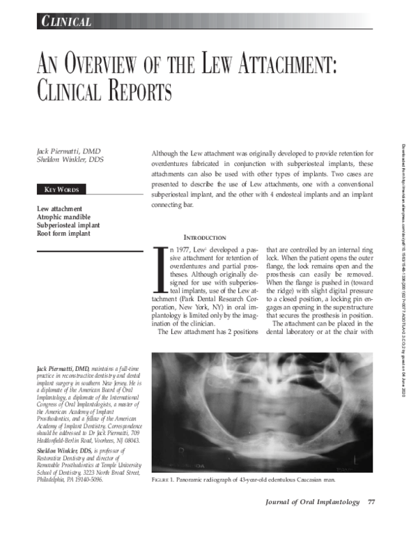 (PDF) An Overview of the Lew Attachment: Clinical Reports | sheldon ...
