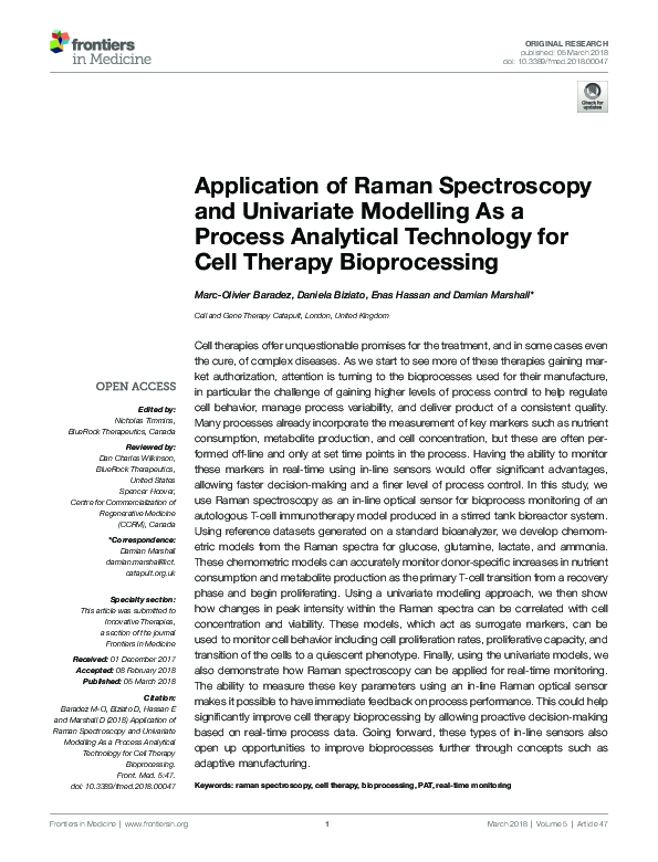 (PDF) Application of Raman Spectroscopy and Univariate Modelling As a ...