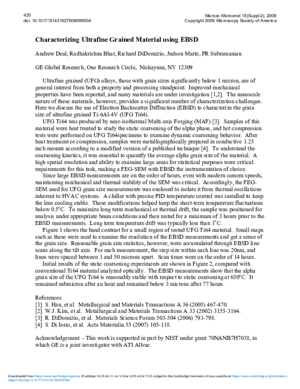 (PDF) Characterizing Ultrafine Grained Material using EBSD
