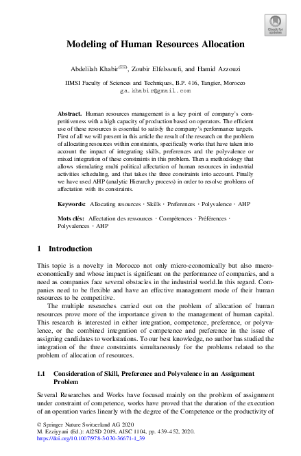 (PDF) Modeling of Human Resources Allocation
