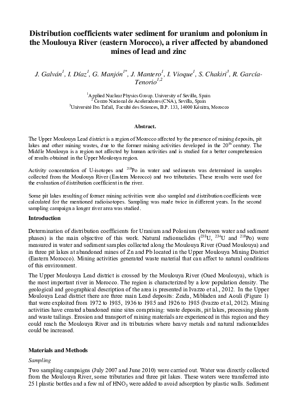 (PDF) Distribution coefficients water sediment for uranium and polonium ...