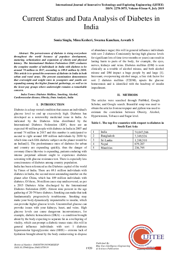 (PDF) Current Status and Data Analysis of Diabetes in India