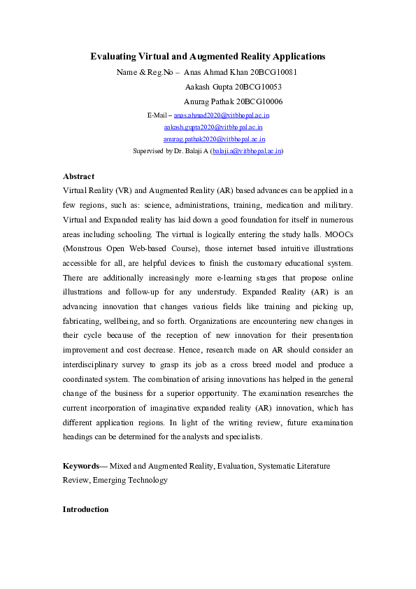 (PDF) Evaluating Virtual and Augmented Reality Applications