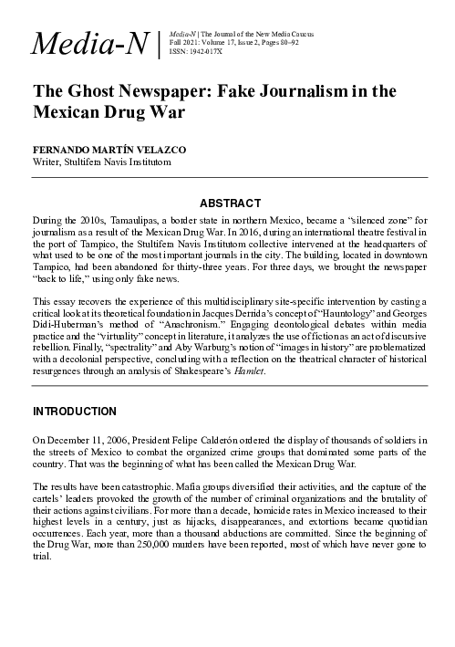 (PDF) The Ghost Newspaper: Fake Journalism in the Mexican Drug War