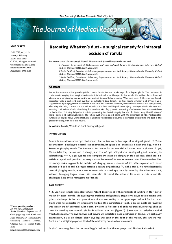 (PDF) Rerouting Wharton’s duct - a surgical remedy for intraoral ...