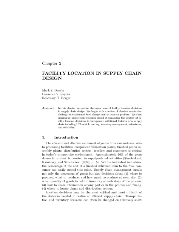 (PDF) Chapter 2 FACILITY LOCATION IN SUPPLY CHAIN DESIGN