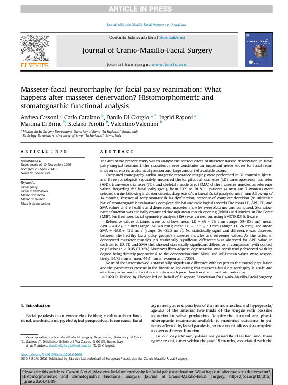 (PDF) Masseter-facial neurorrhaphy for facial palsy reanimation: What ...