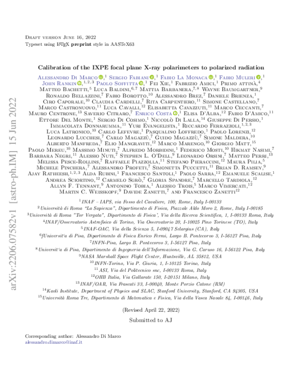 (PDF) Calibration of the IXPE Focal Plane X-Ray Polarimeters to ...