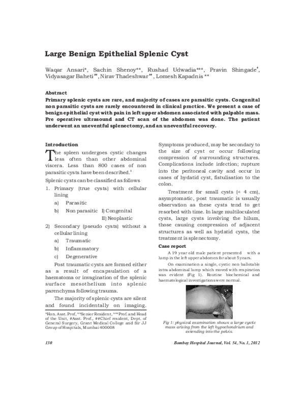 (PDF) Large Benign Epithelial Splenic Cyst