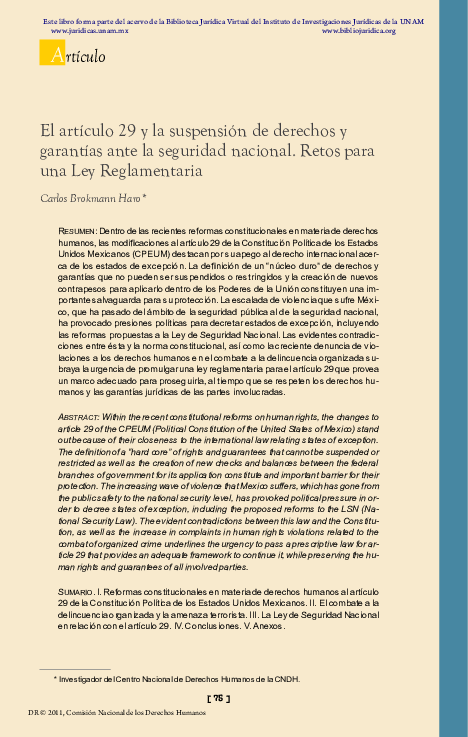 (PDF) El artículo 29 y la suspensión de derechos y garantías ante la ...