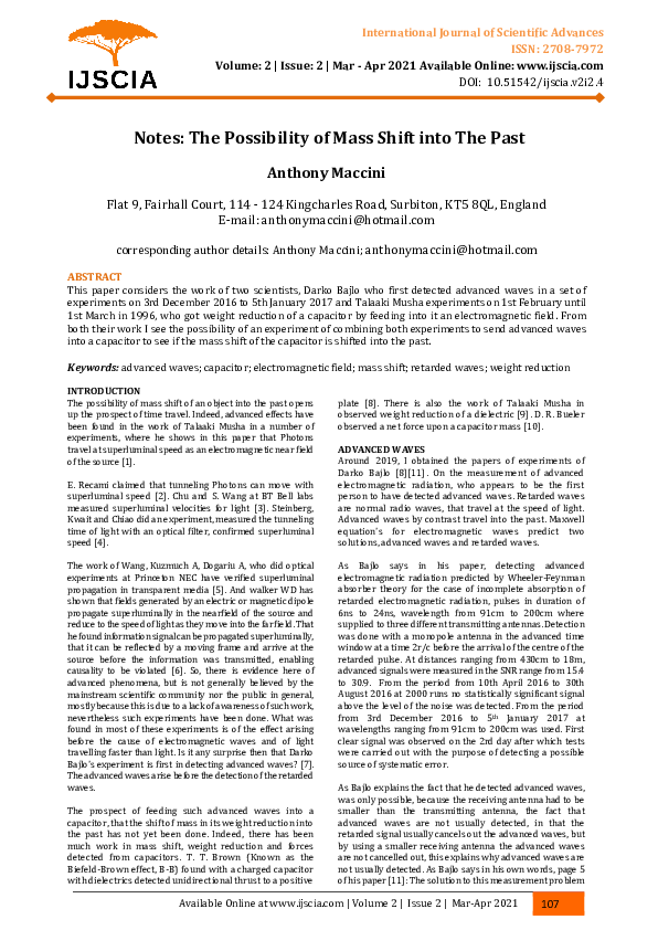 (PDF) Notes: The Possibility of Mass Shift into The Past