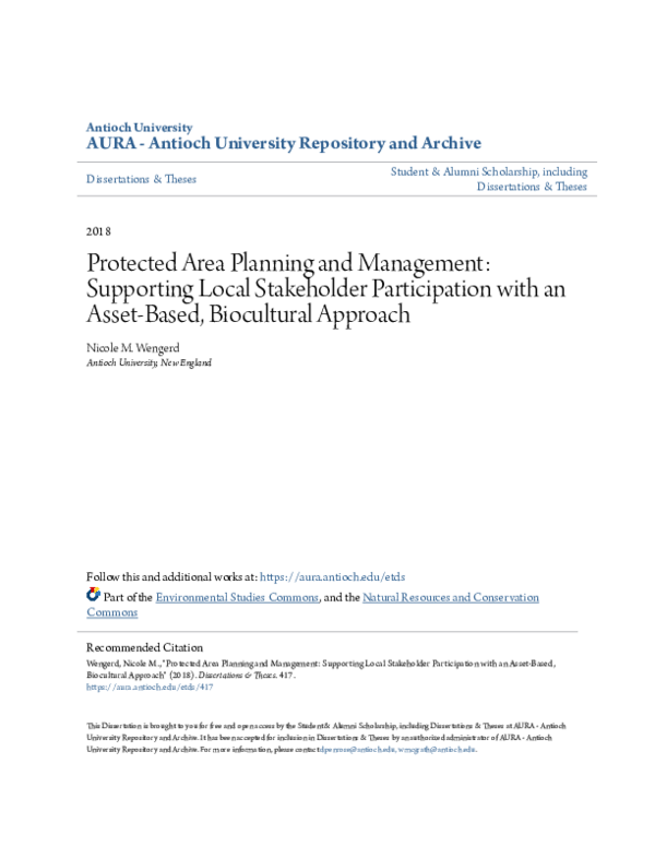 (PDF) Protected Area Planning and Management: Supporting Local ...