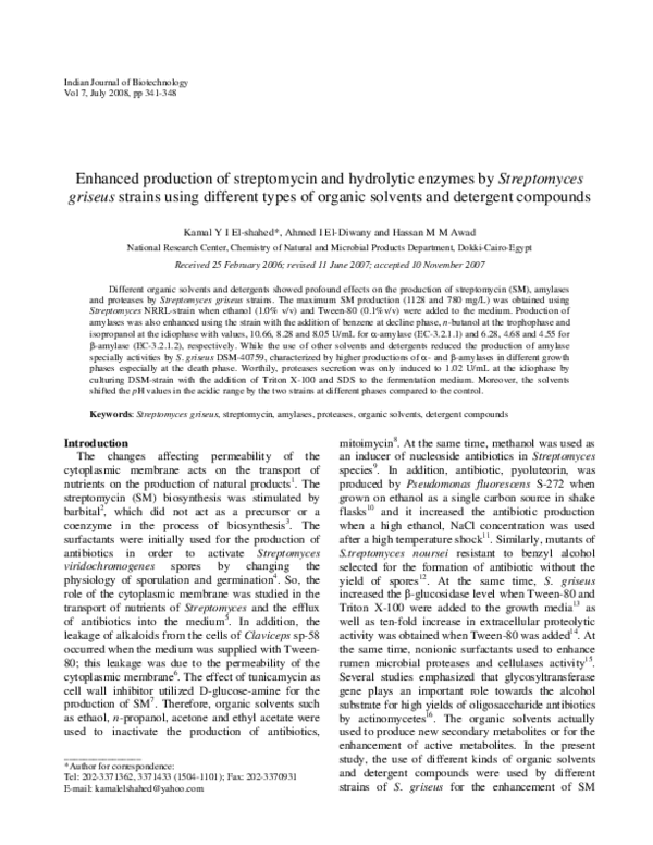 (PDF) Enhanced production of streptomycin and hydrolytic enzymes by Streptomyces griseus strains ...