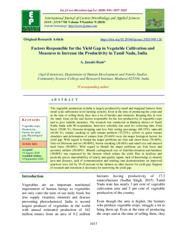 (PDF) Factors Responsible for the Yield Gap in Vegetable Cultivation ...